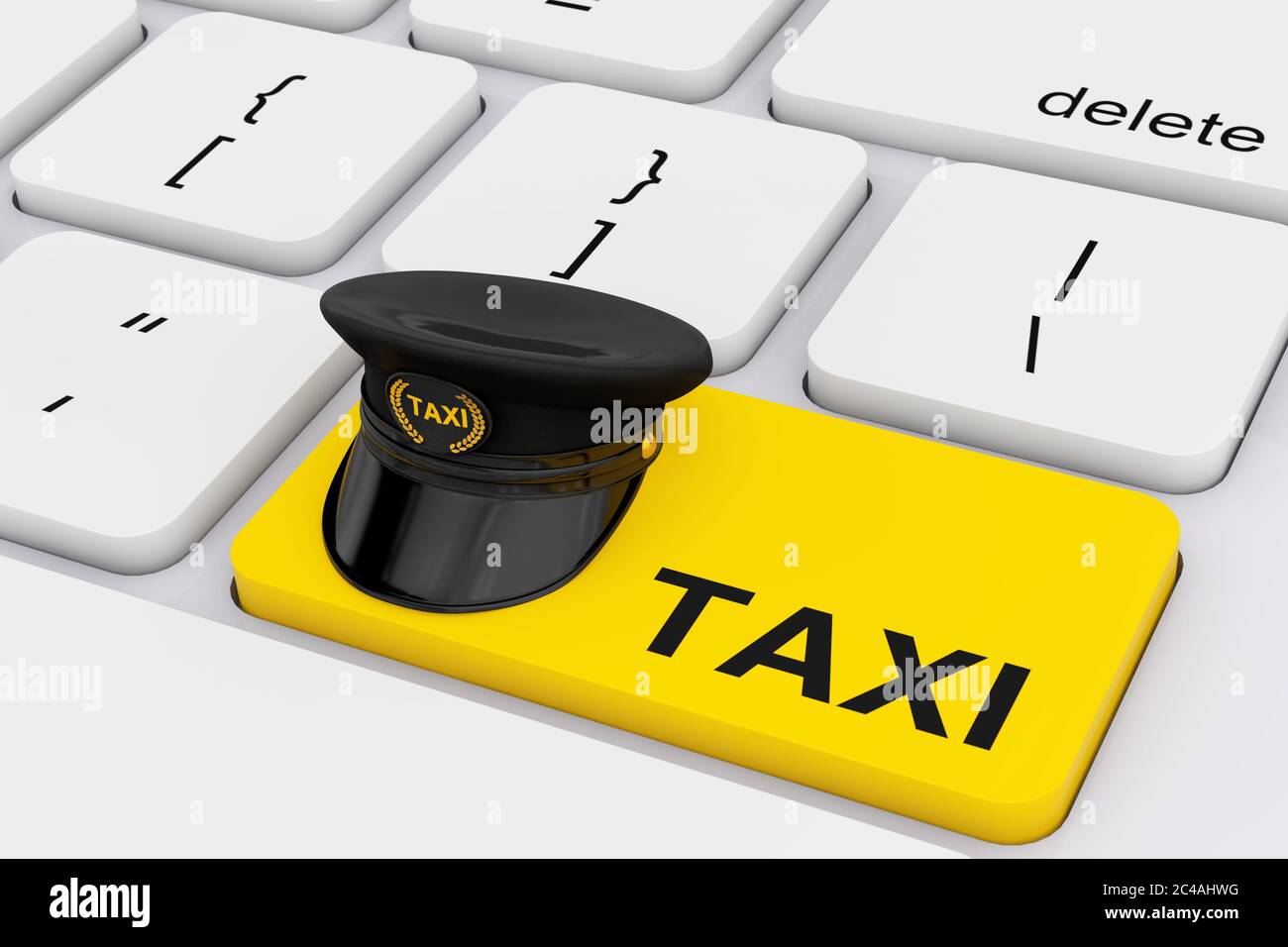 Black Taxi Driver Cap with Goldan Cockade and Taxi Sign over Yellow ...