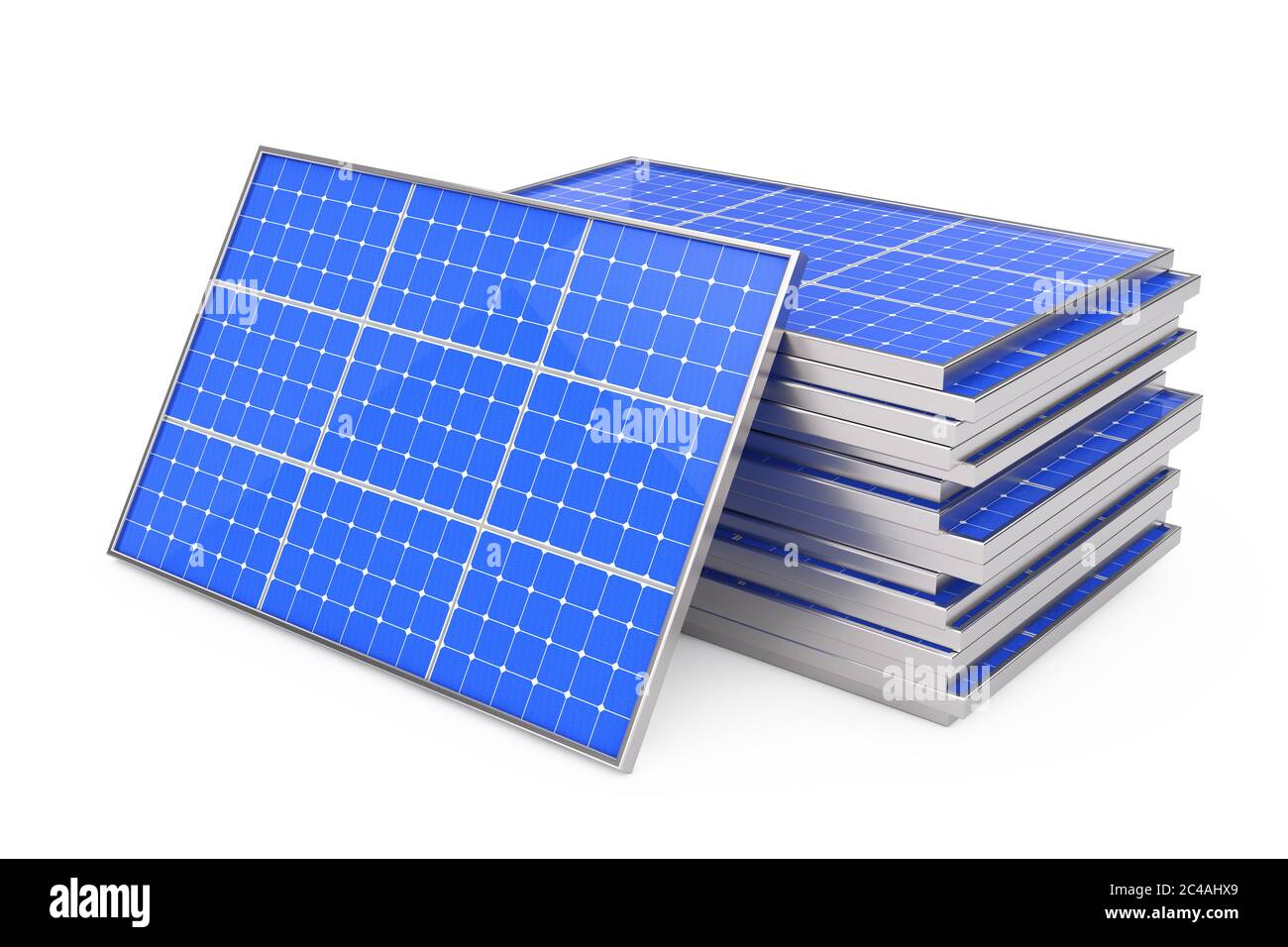 Stack of Photovoltaic Solar Panels on a white background. 3d Rendering ...