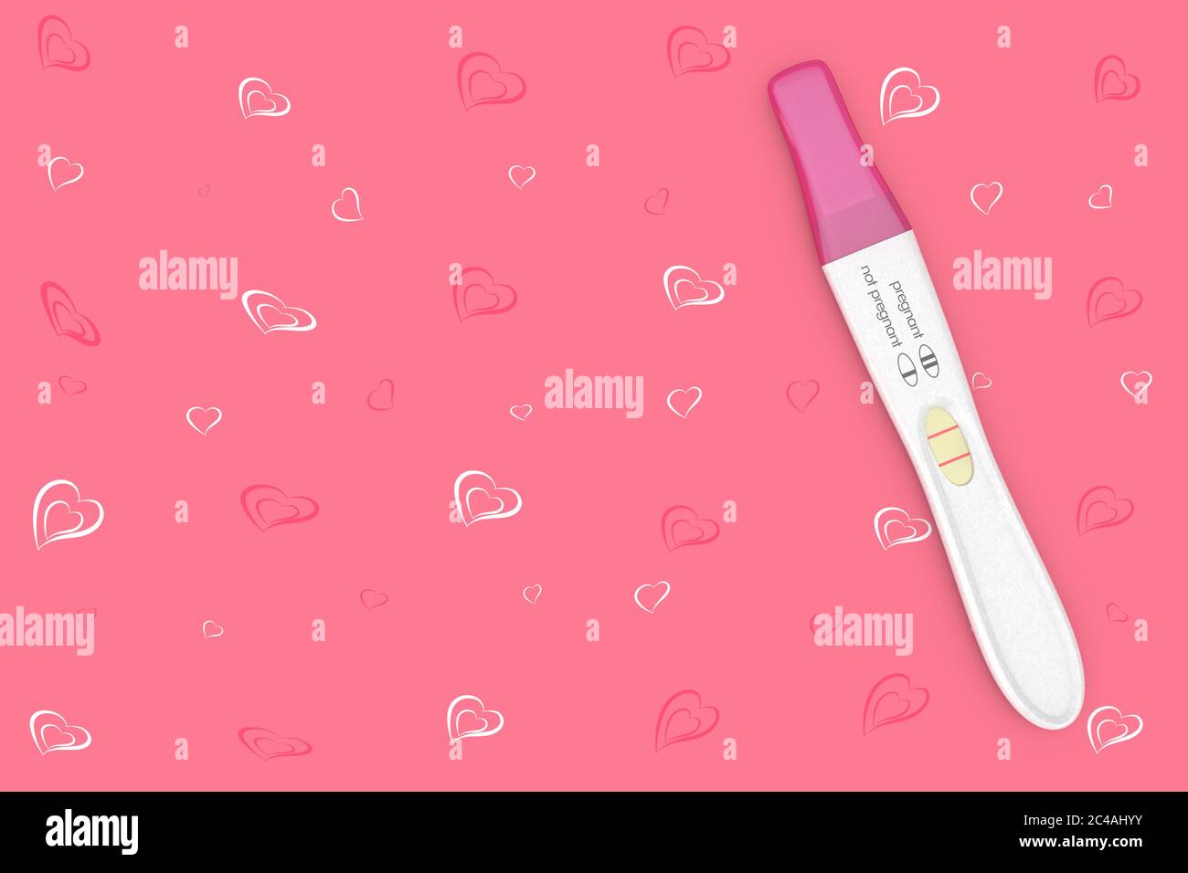 Positive Plastic Pregnancy Test on a pink background with Hearts. 3d ...