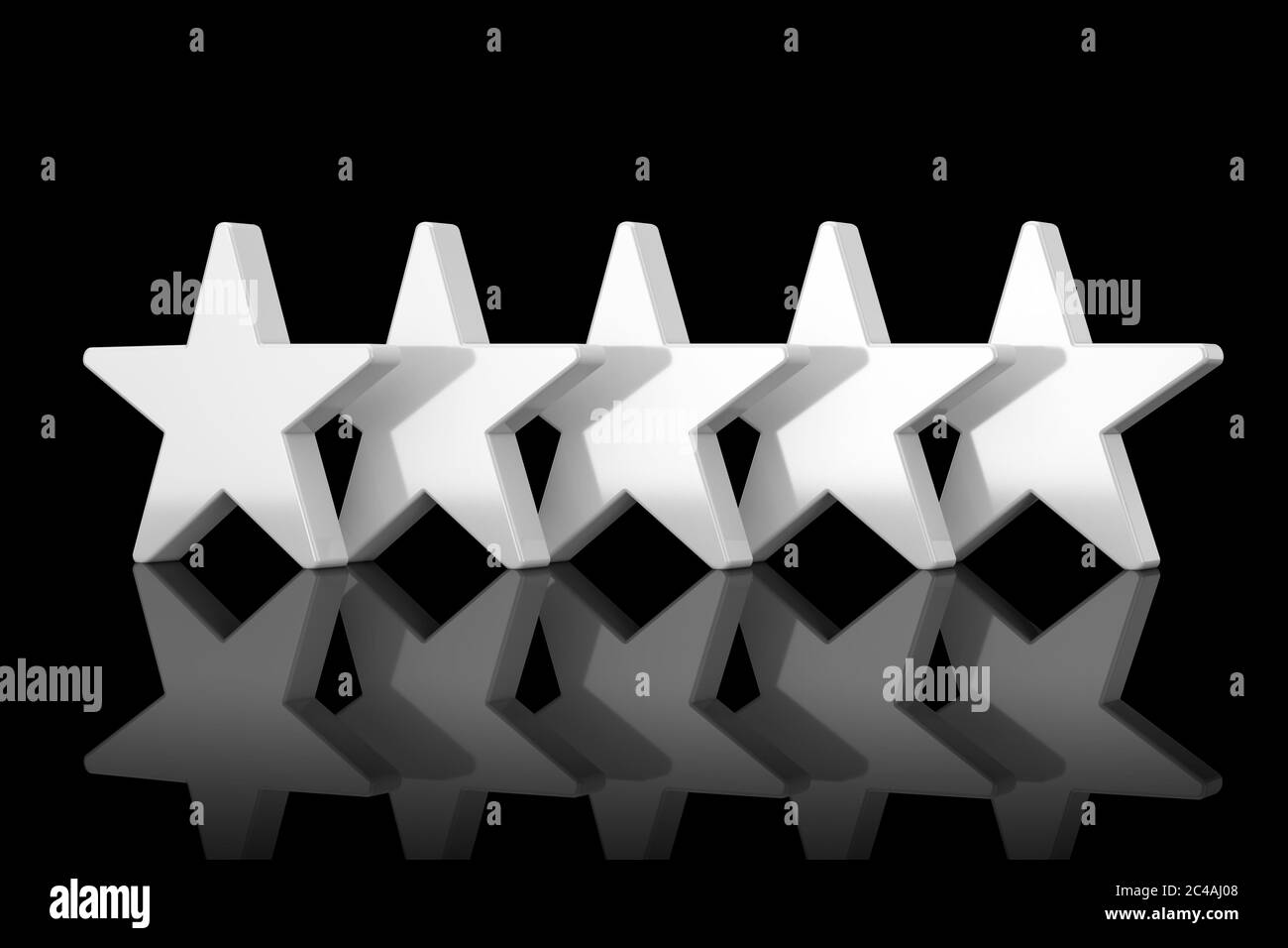 Five White Stars with Reflections in Clay Style on a black background ...