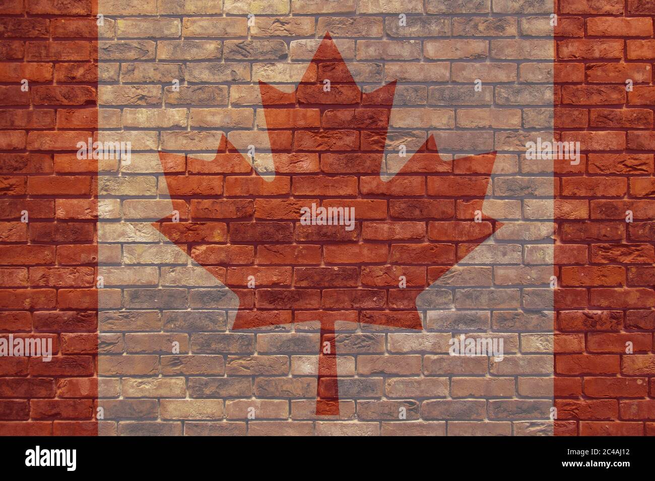 Canada flag on a brick wall. Grunge wall with a flag. Related to Canada ...