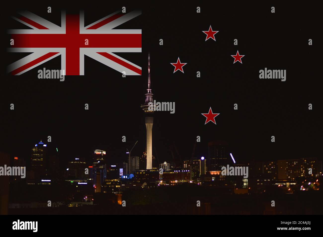 Composition of a New Zealand landscape of the city of Auckland with the ...