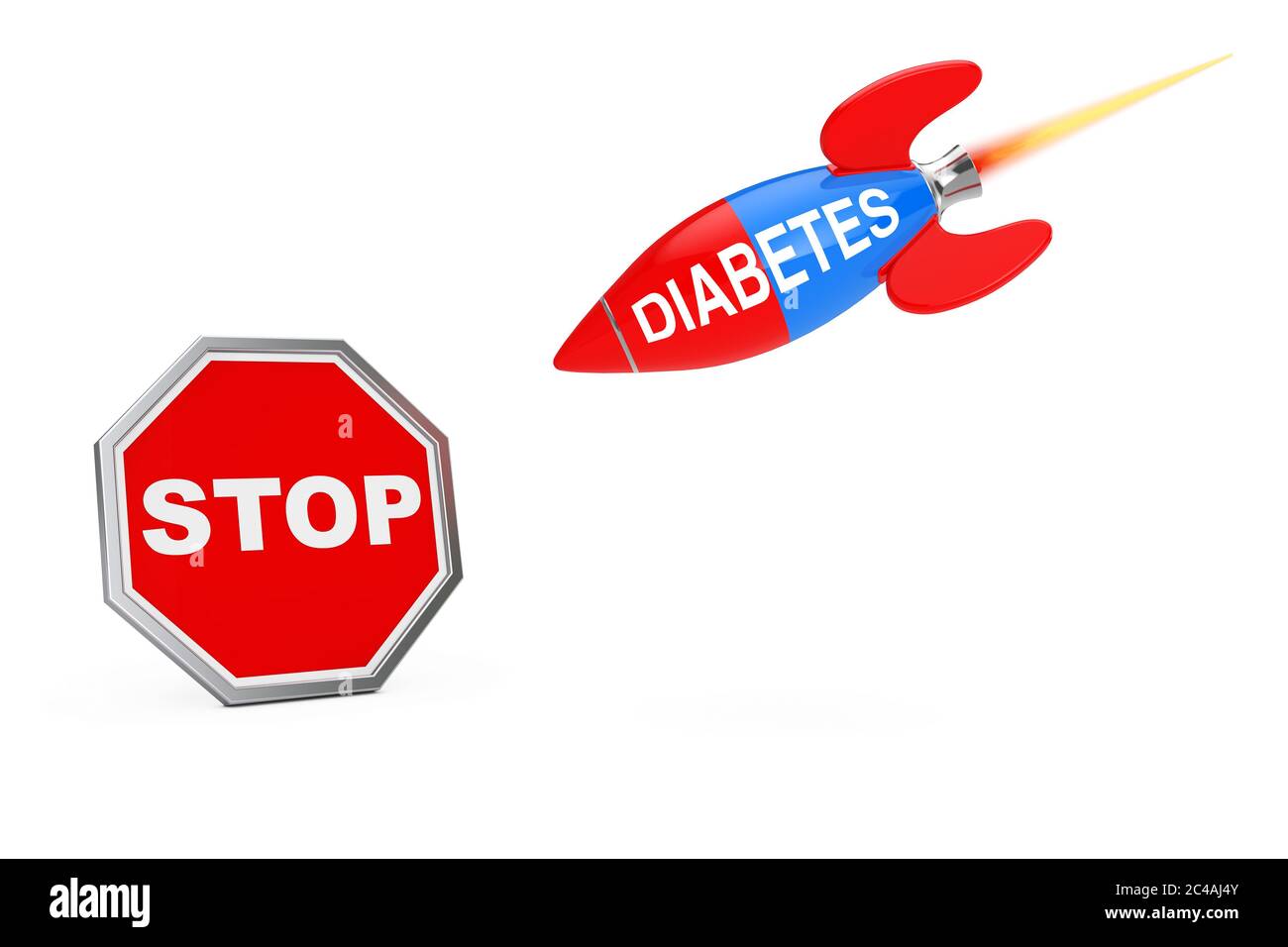 Stop Diabetes Concept. Stop Sign Shield with Diabetes Sign Rocket on a ...