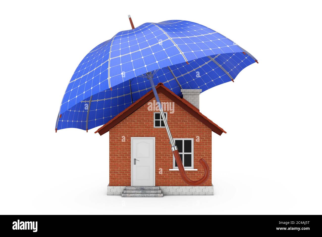 Umbrella with Sollar Panels Over House on a white background 3d ...