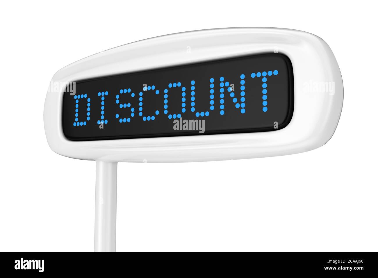Abstract Cash Register Display Displaying Discount Blue Sign on a white ...