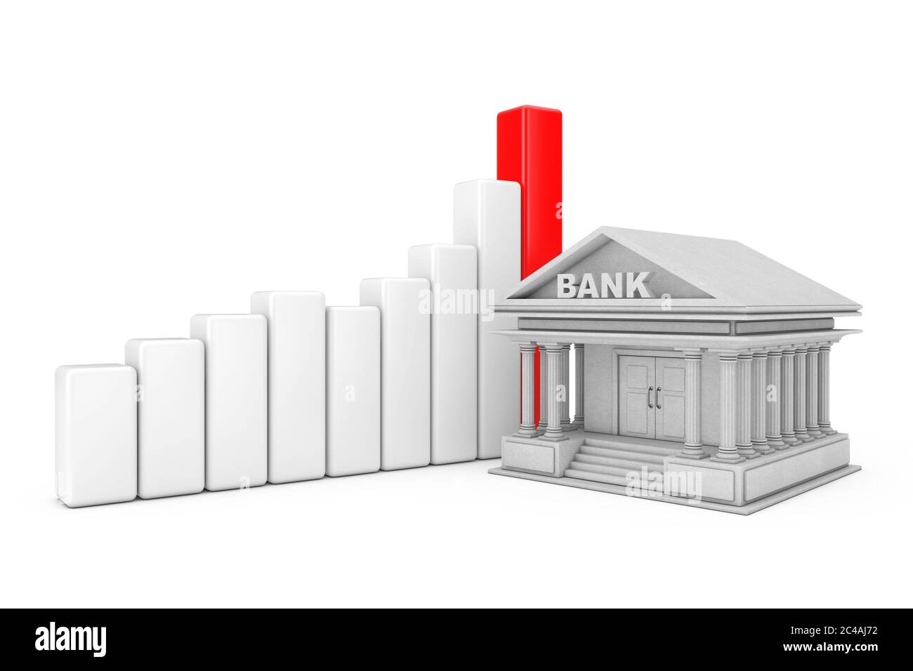 Bank Building near Business Success Growth Graph Chart on a white ...