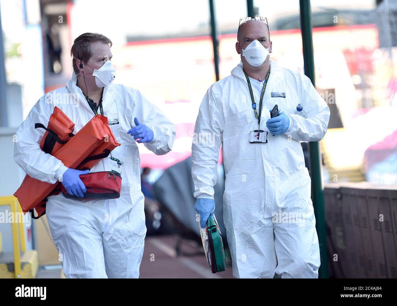 Medical staff wearing PPE before the Premier League match at Turf Moor ...