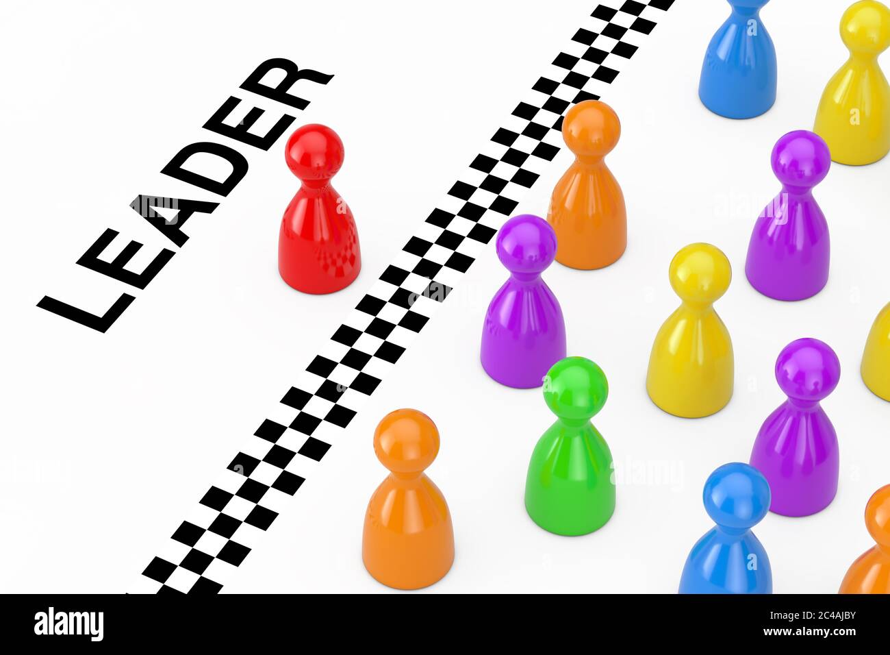 Red Leader Board Game Pawn Figure Behind the Finish Line with Leader ...