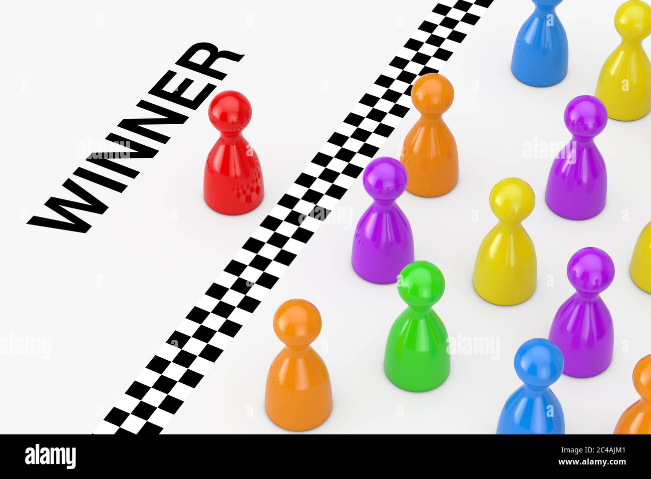 Red Leader Board Game Pawn Figure Behind the Finish Line with Winner ...