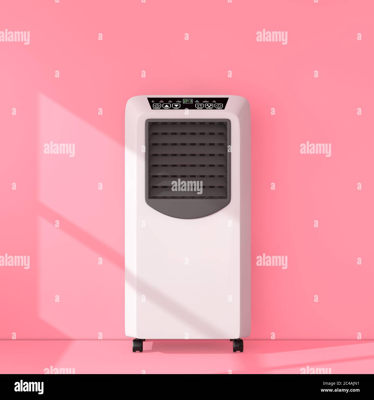 Portable Mobile Room Air Conditioner in Pink Room extreme closeup. 3d ...
