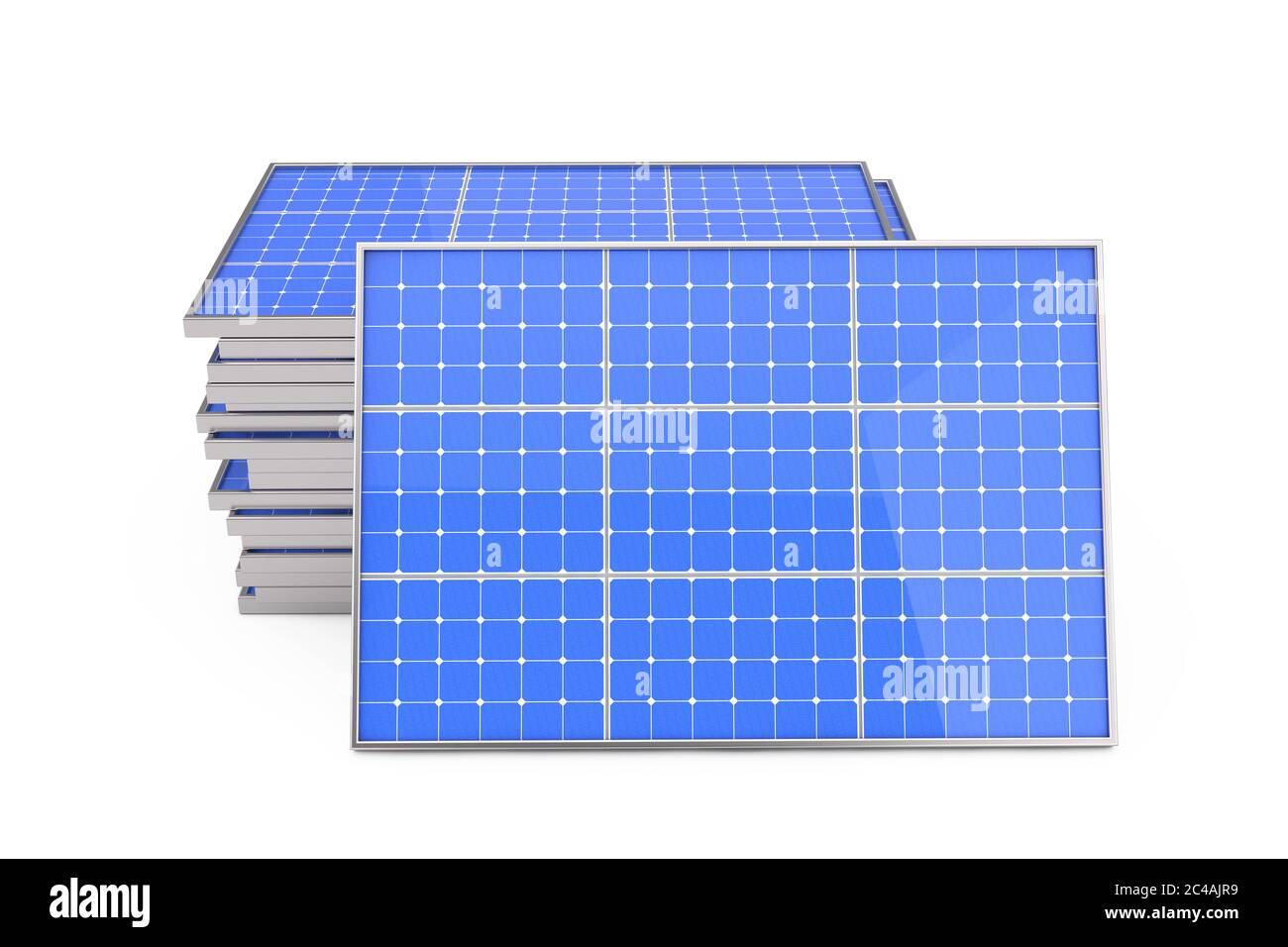 Stack of Photovoltaic Solar Panels on a white background. 3d Rendering ...