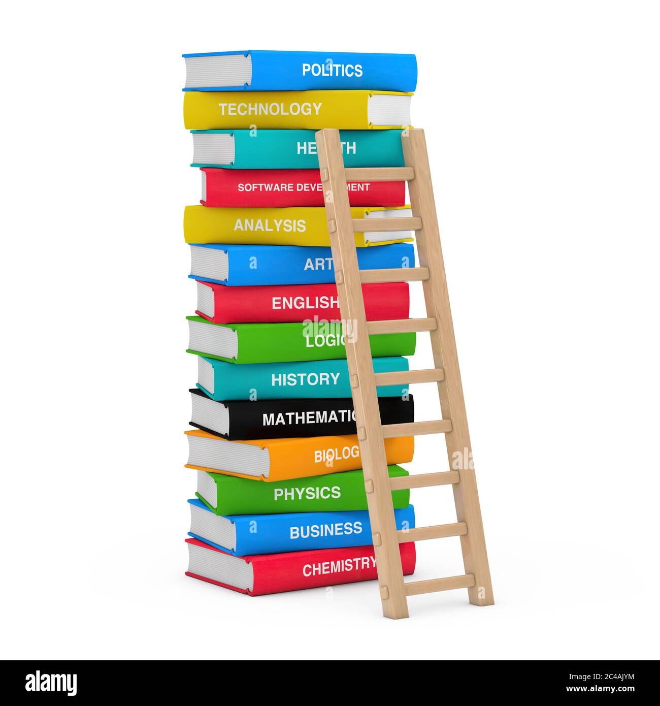 Education Concept. Wooden Ladder with Stack of Coloured School Books on ...