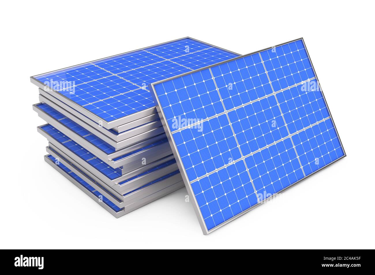 Stack of Photovoltaic Solar Panels on a white background. 3d Rendering ...