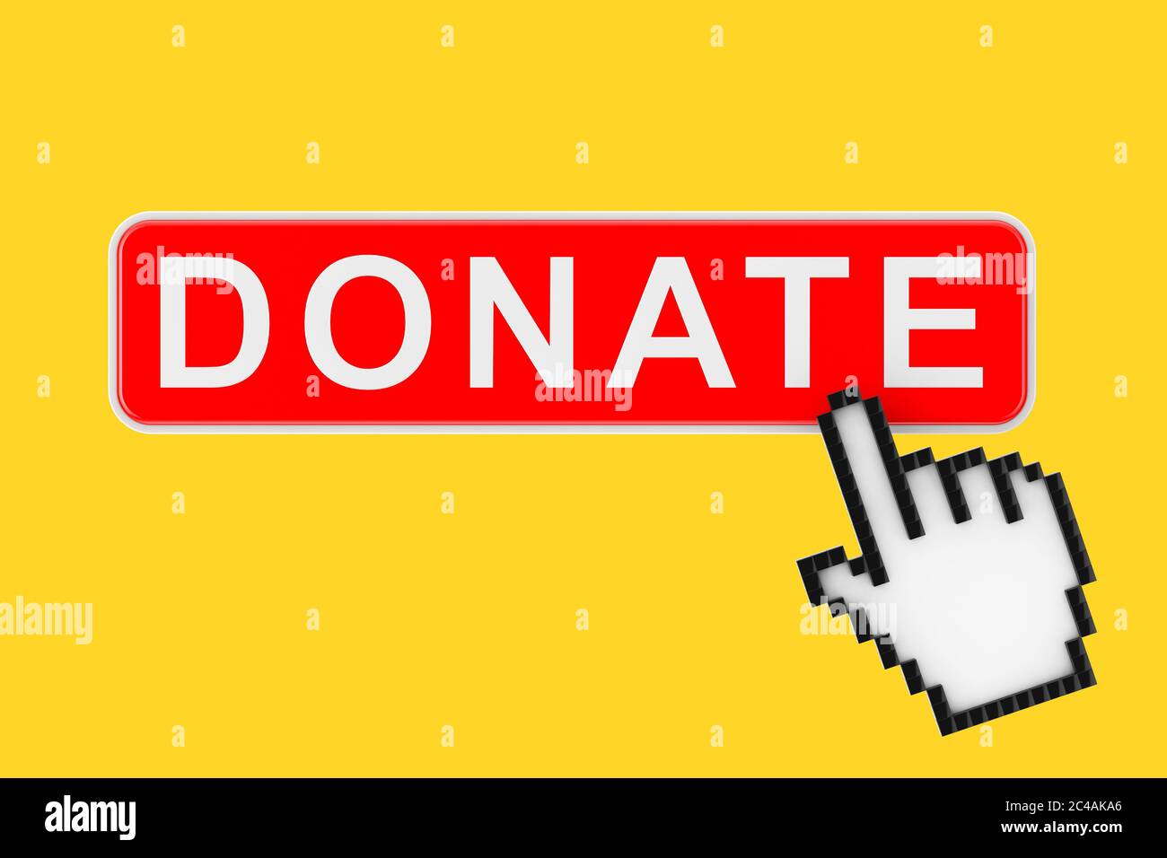 Donate Button with Pixel Icon Hand on a yellow background 3d Rendering ...