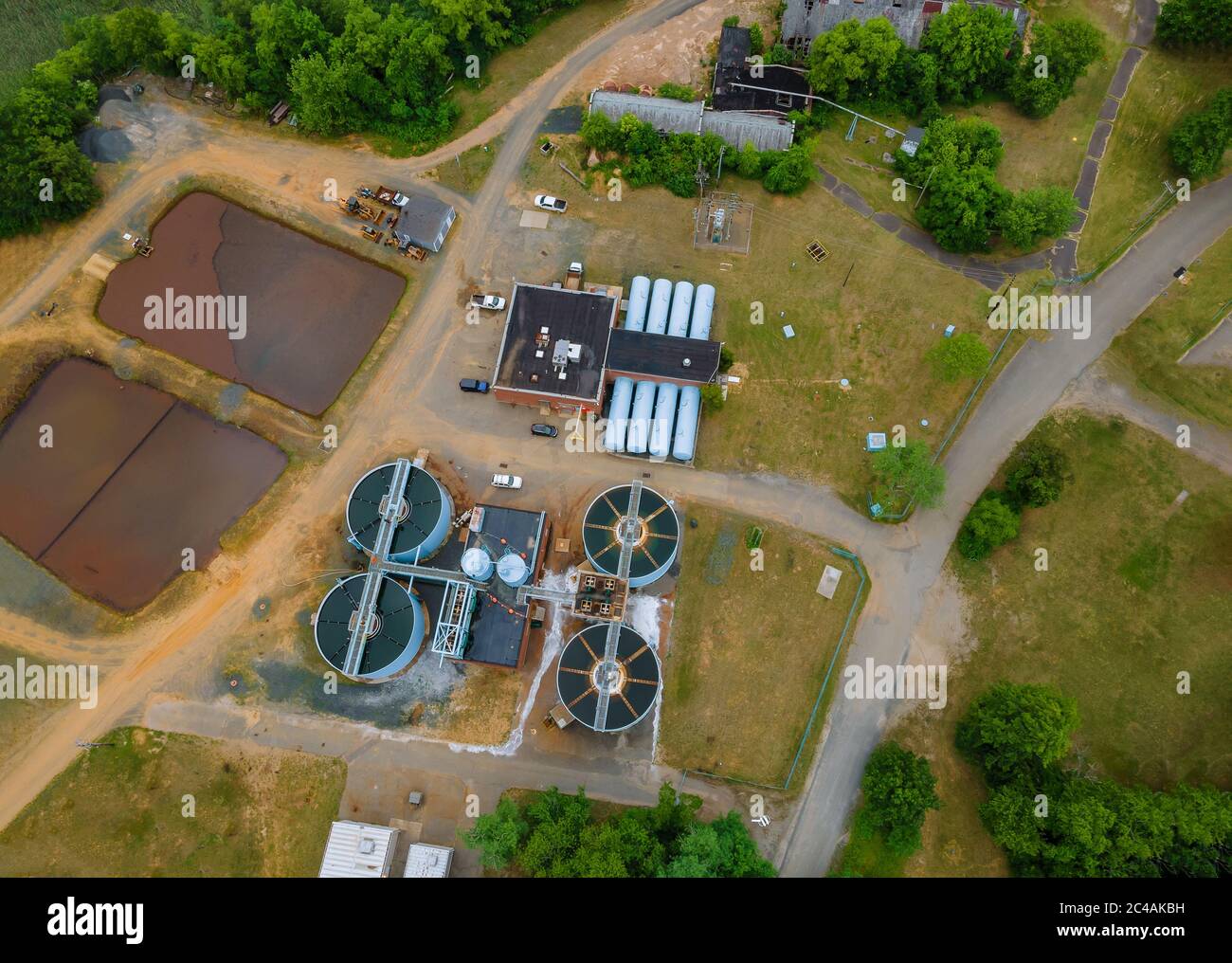 Aerial view of cleaning construction for a sewage treatment in systems ...