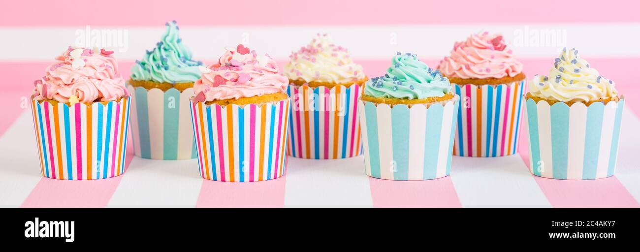 Cupcakes with pink, white and blue icing Stock Photo - Alamy