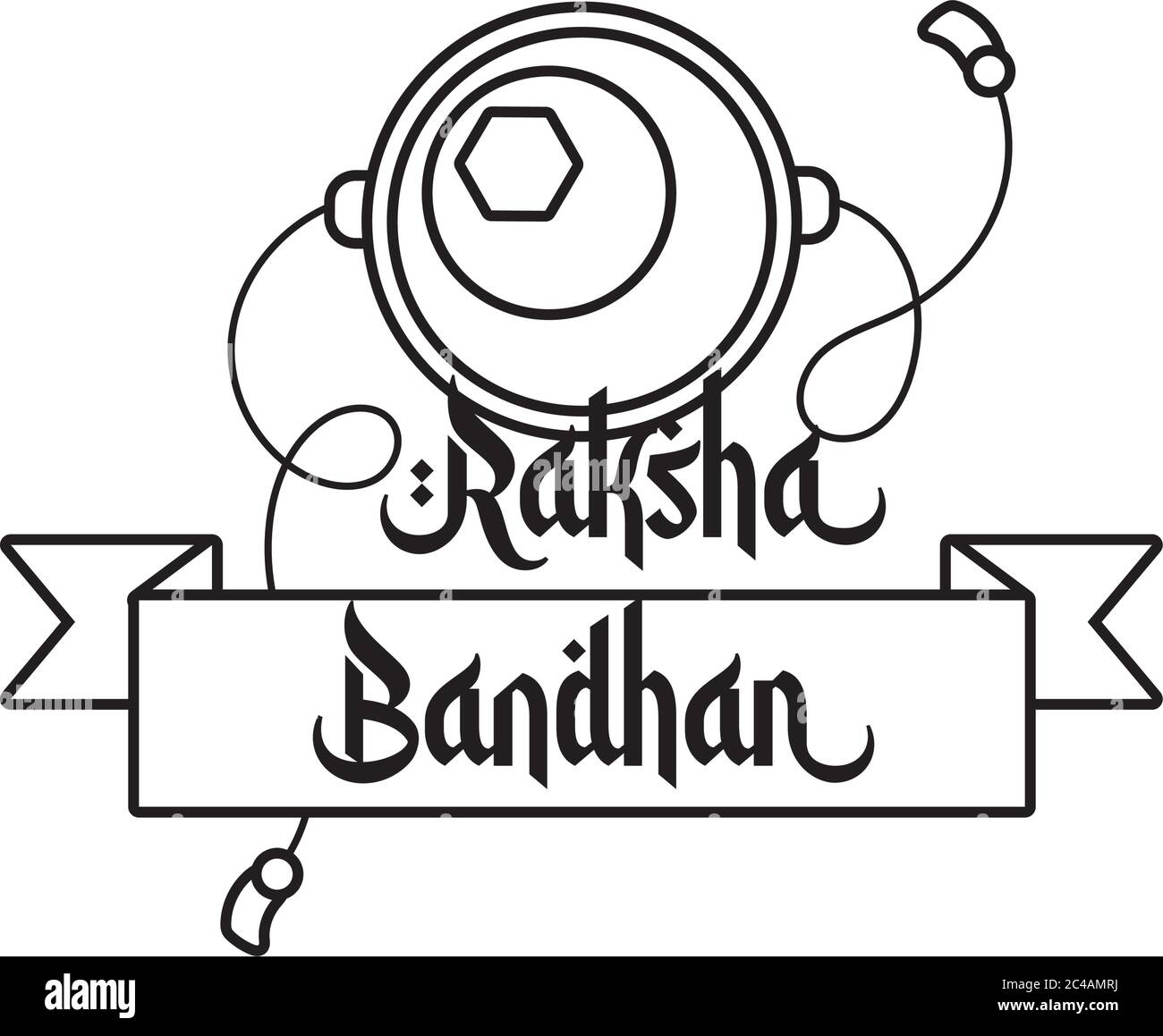 happy raksha bandhan wristband with ball and ribbon frame line style ...