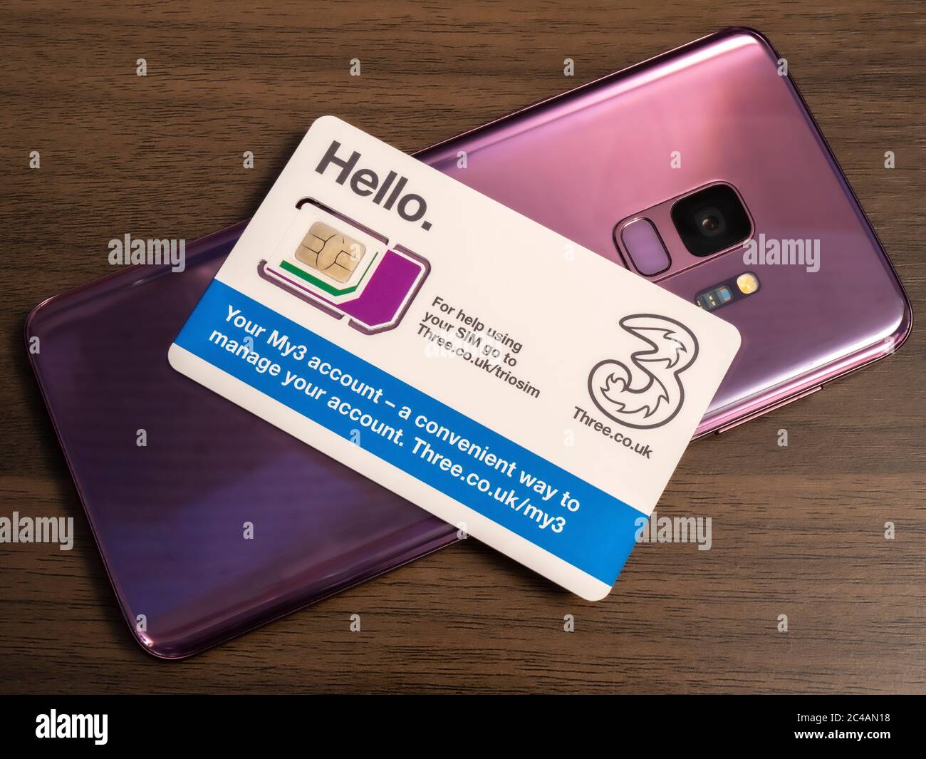 Overhead shot of a new 3 Three Trio SIM (with a choice of standard ...