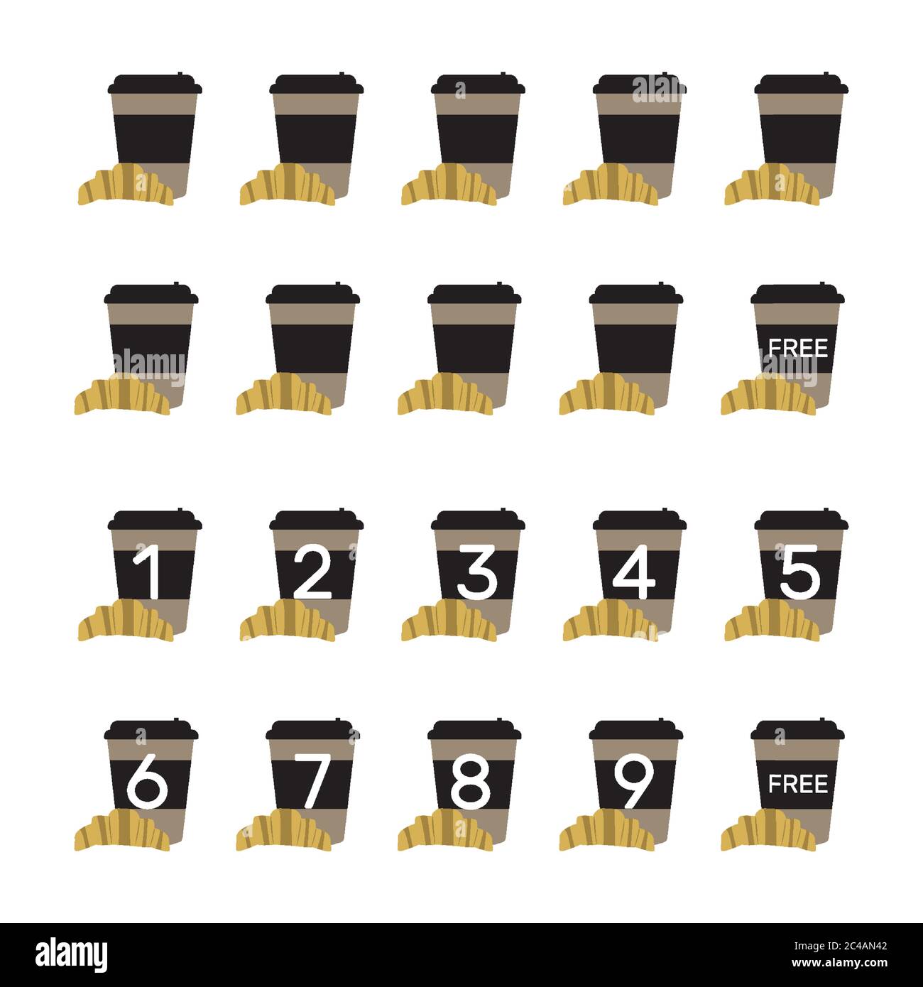 Take away coffee with croissant loyalty card concept. Buy 9 cups and ...