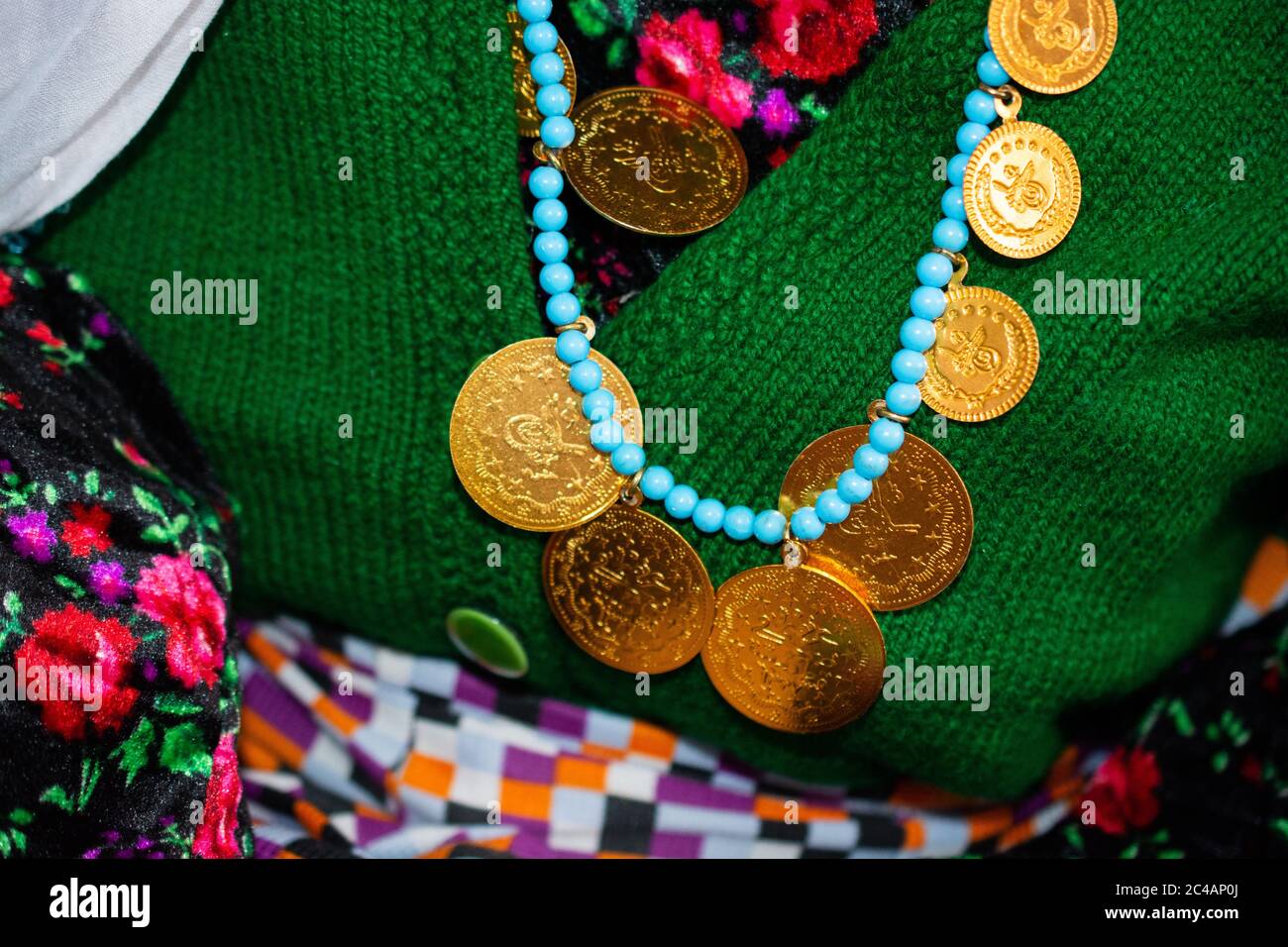 Turkish Ottoman style gold coins on a string with beads Stock Photo - Alamy