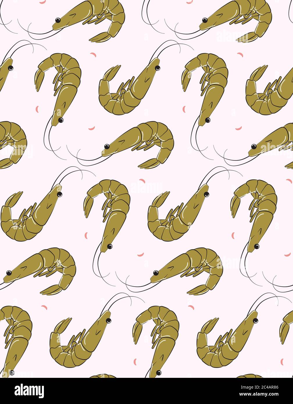 Funny summer shrimp pattern. Modern colorful pastel green and pink food ...