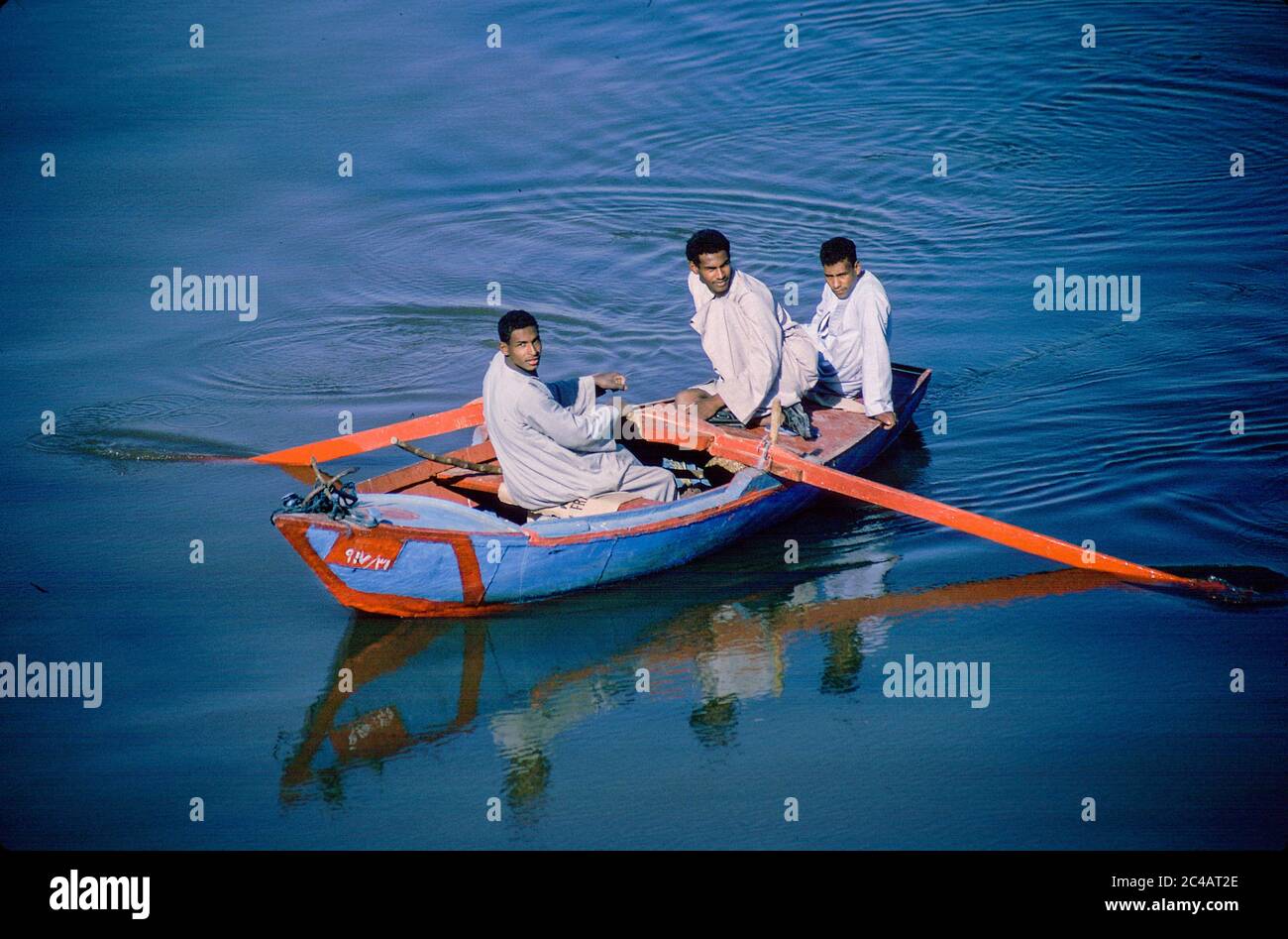 3 men in a rowing boat on the river Nile, Egypt Stock Photo - Alamy