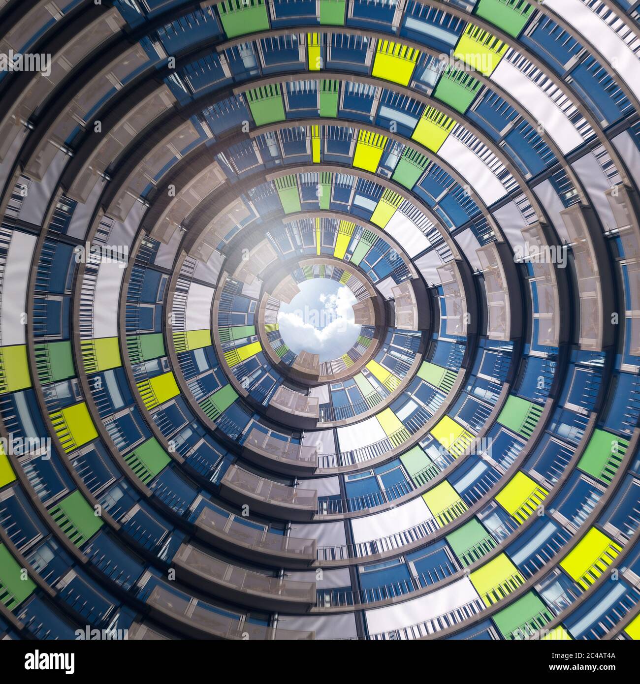 Composition, courtyard of a skyscraper with colorful paneling Stock ...