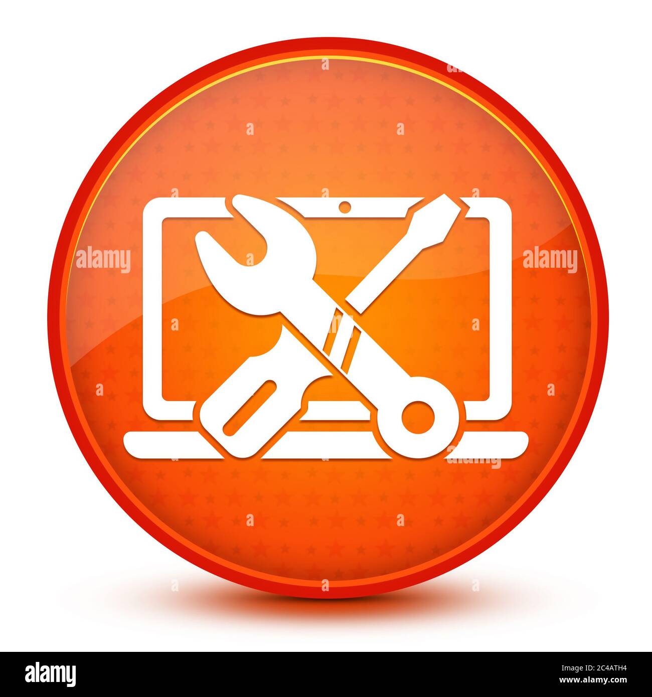 Repair computer icon isolated on glossy star orange round button ...