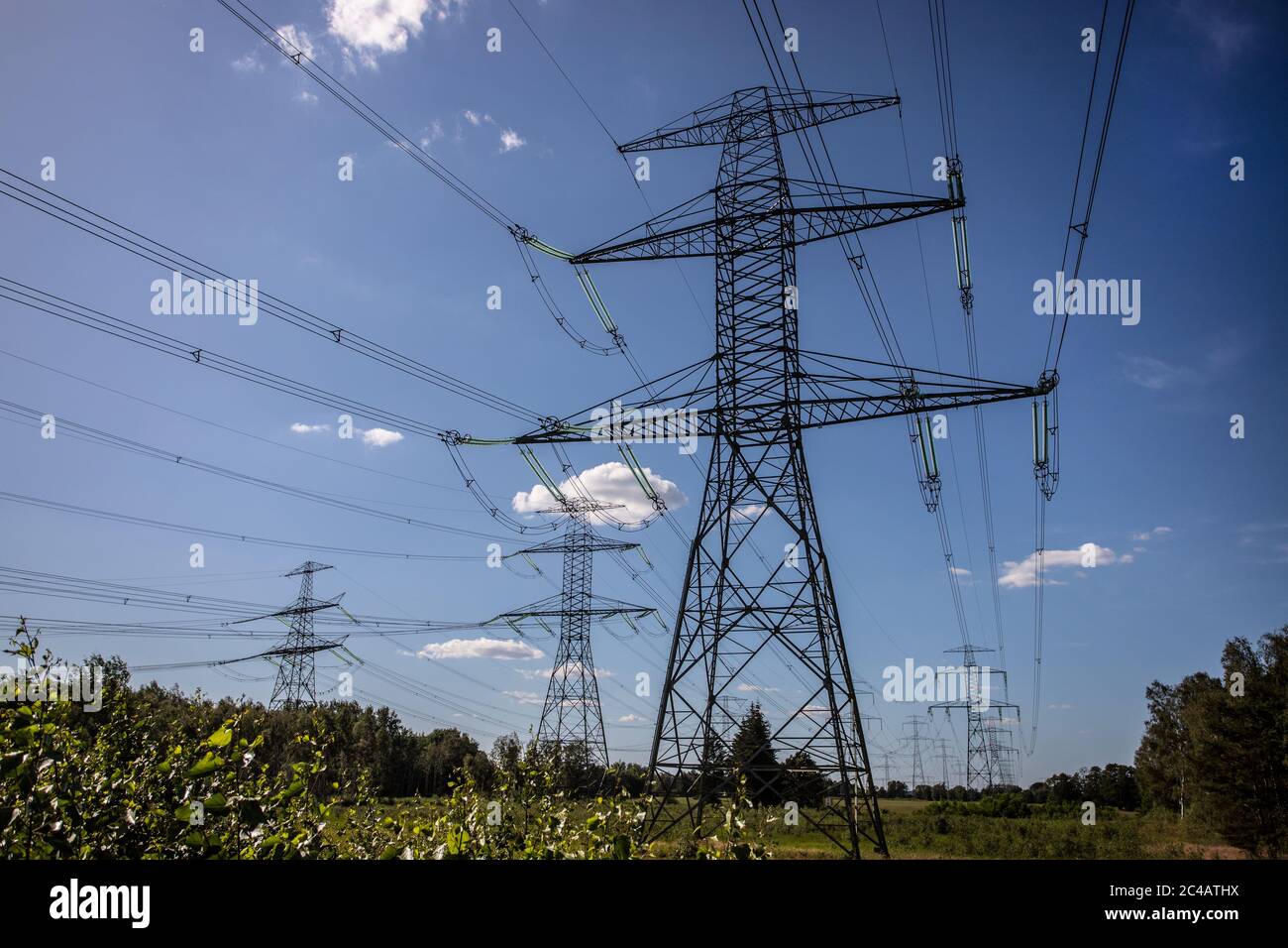 cable route in blue sky Stock Photo - Alamy