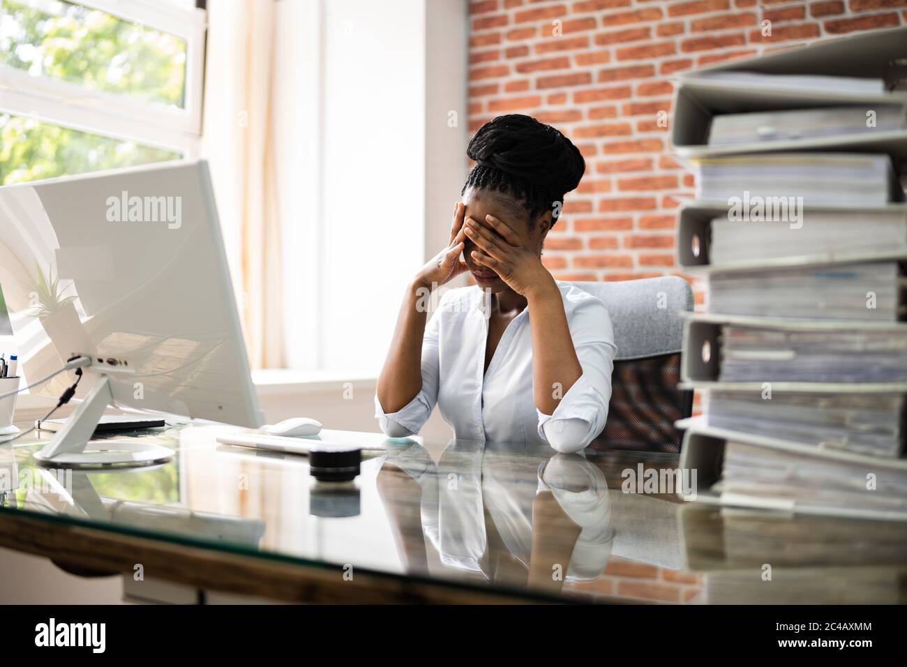 African American Business Woman Tired And Stressed Stock Photo - Alamy