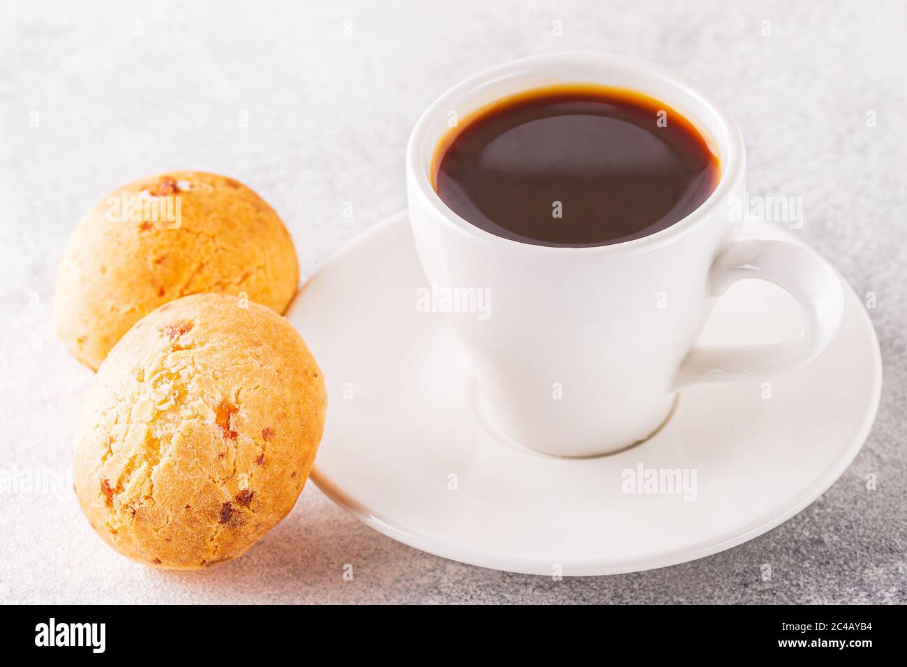 Traditional Brazilian breakfast - cheese bread and coffee, selective ...