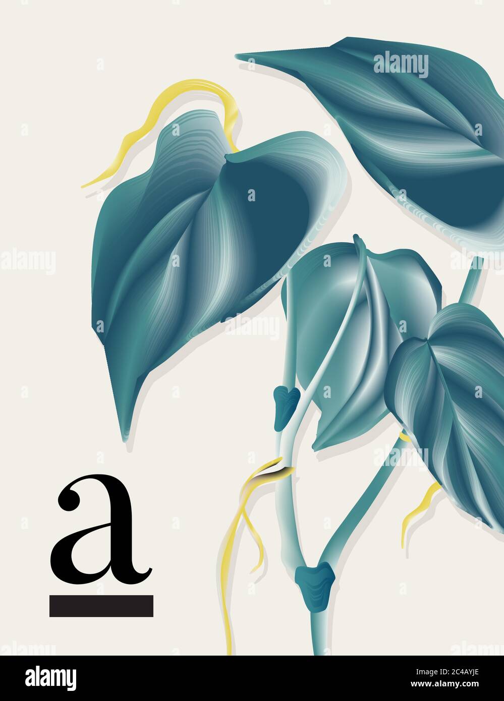 Modern blue yellow contrast foliage monstera leaf summer wedding card ...