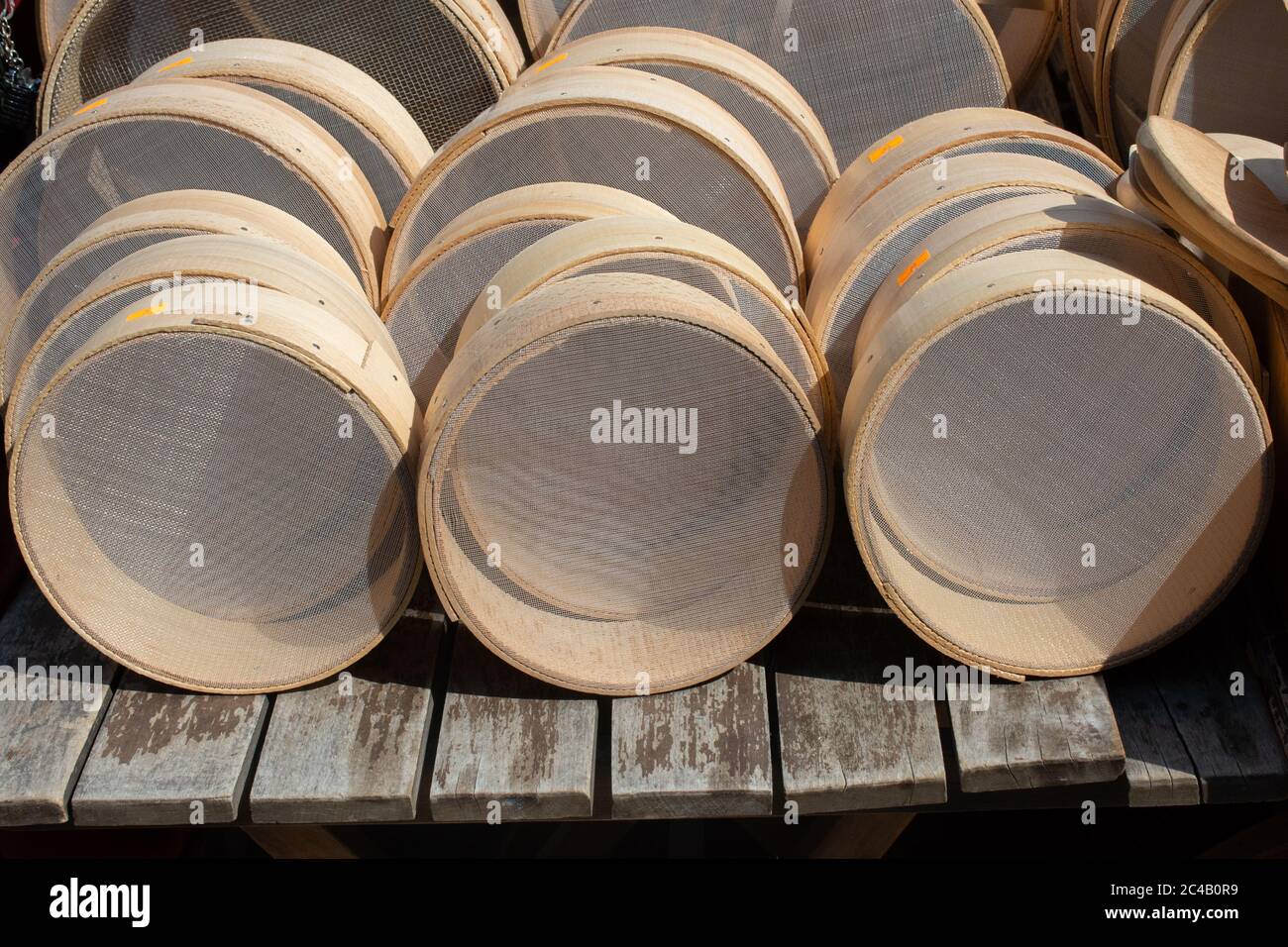Traditional type sieves made of wood Stock Photo - Alamy