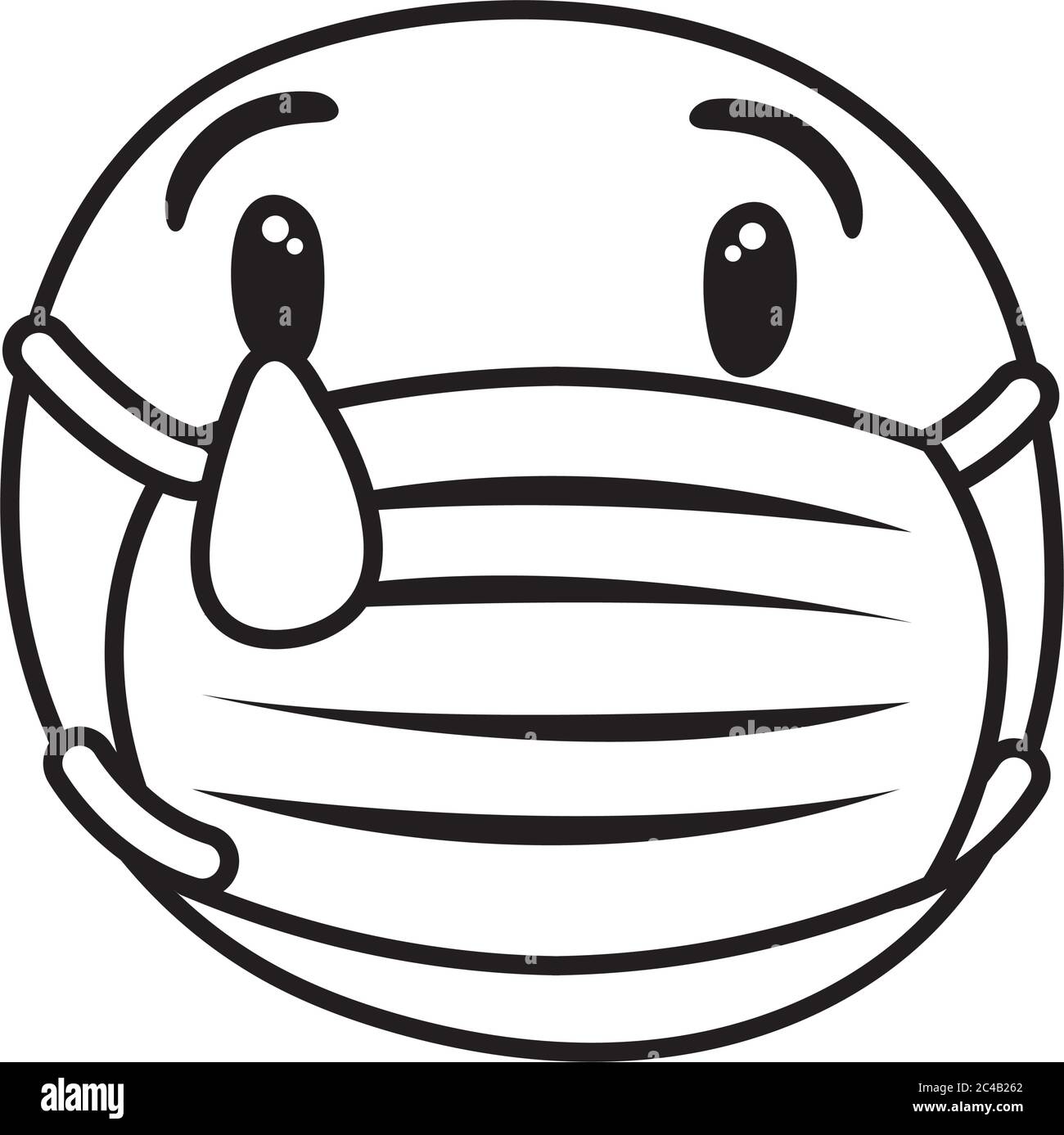emoji wearing medical mask crying line style vector illustration design ...