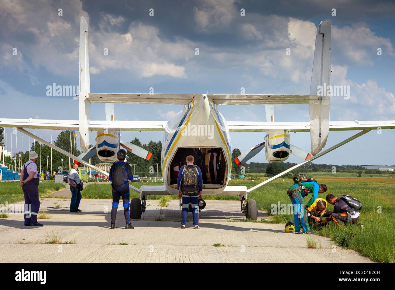 Kyiv, Ukraine - June 21, 2020: Paratroopers board the Antonov AN-28 ...