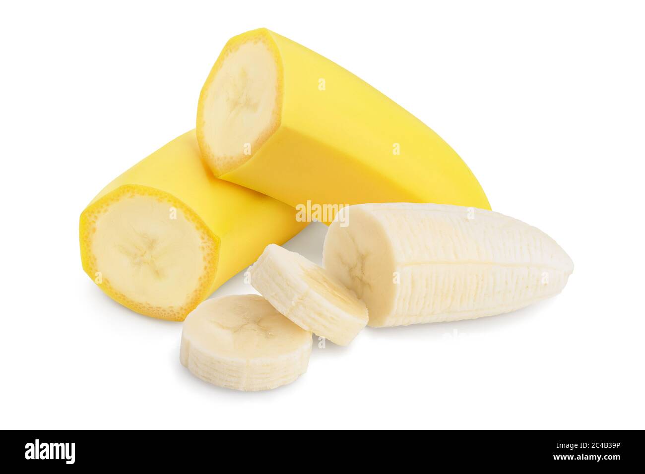 half banana isolated on white background with clipping path and full ...