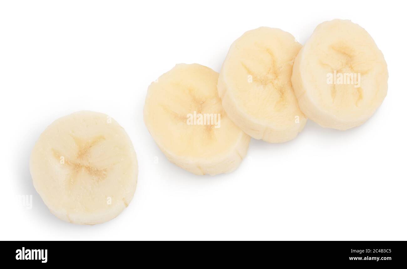 peeled banana pieces isolated on white background with clipping path ...