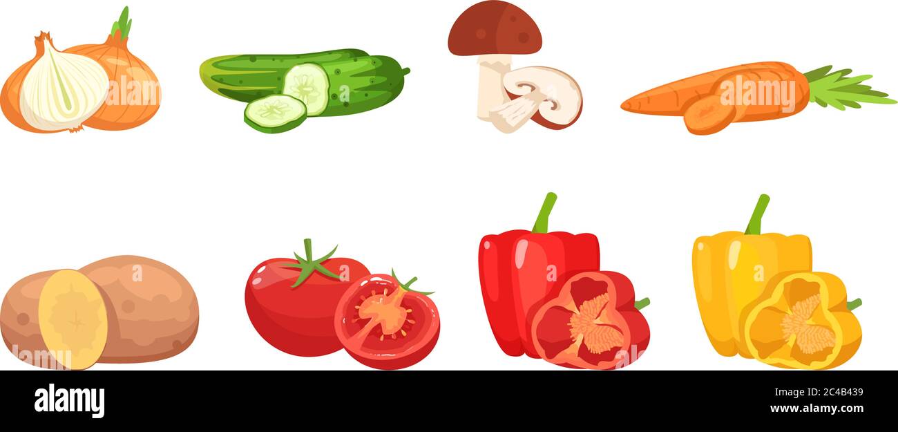 Premium vegetables semi flat RGB color vector illustration set Stock ...