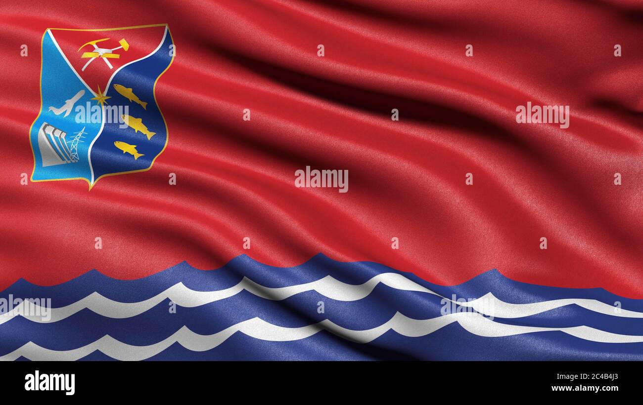 Flag of the Magadan administrative district, Russia, 3D illustration ...