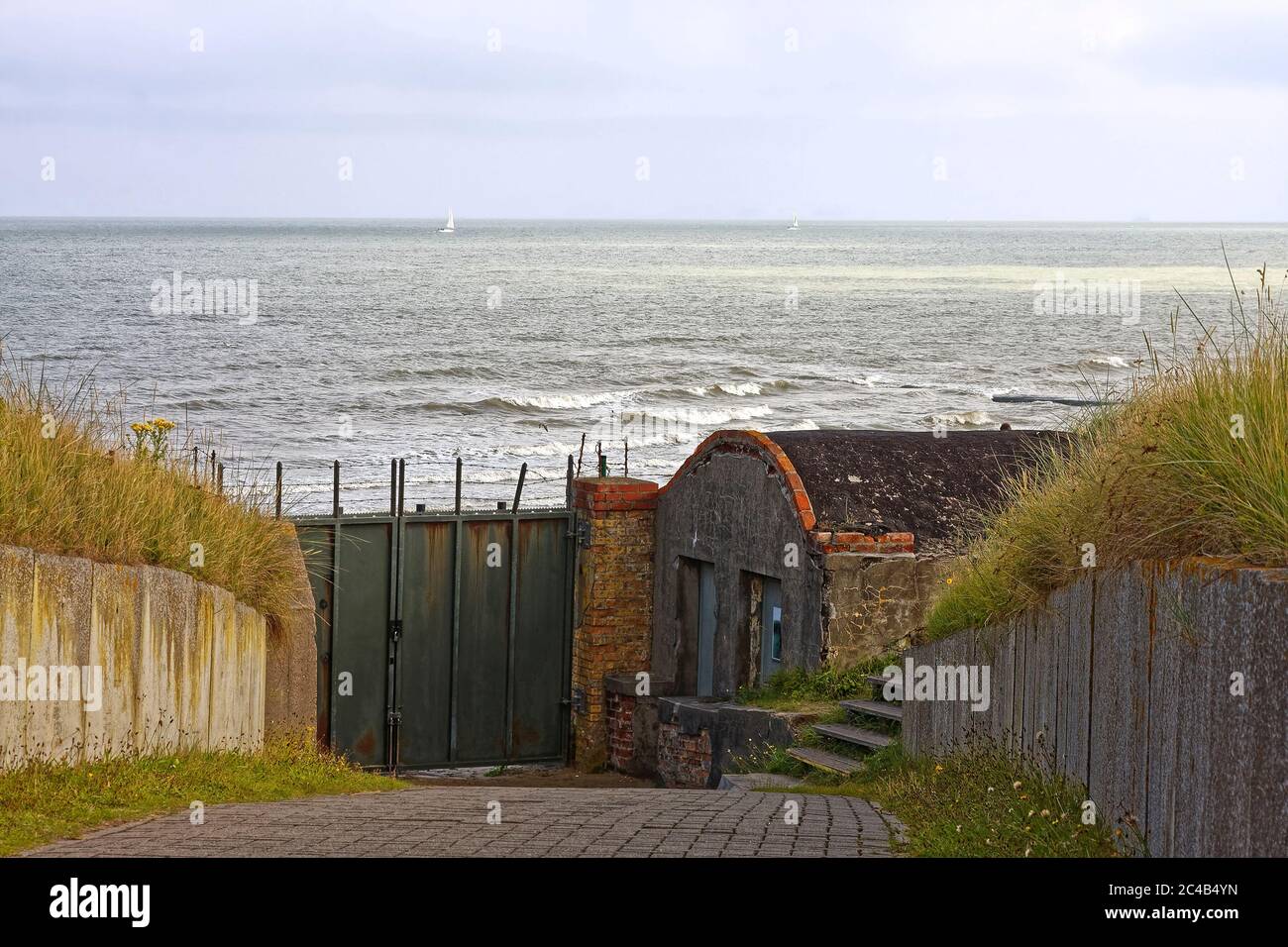entrance to German fortification from North Sea, water, double metal ...