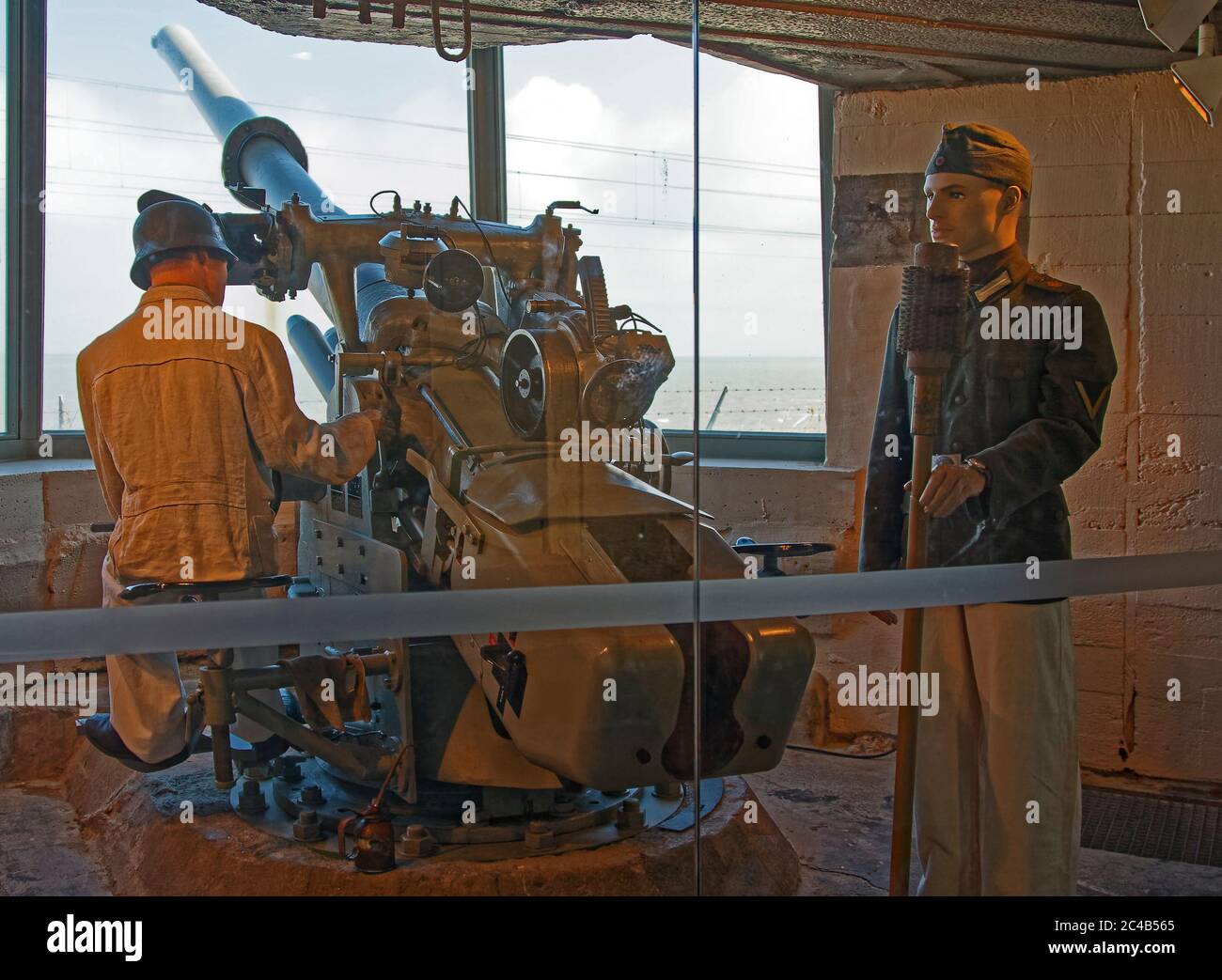 Atlantic Wall Open Air Museum; exhibit, German; old military equipment ...