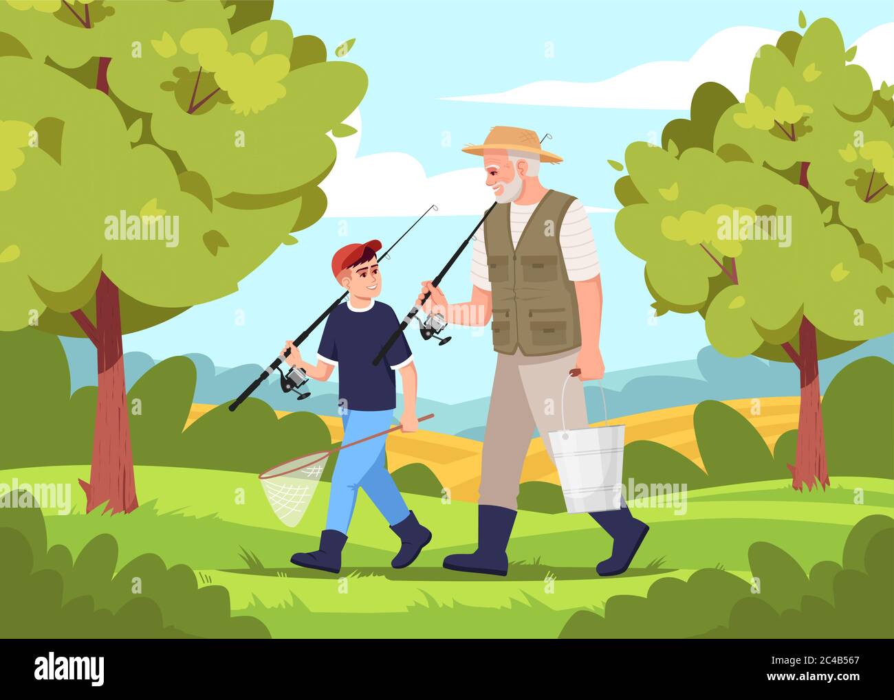 Family going fishing together semi flat vector illustration Stock ...