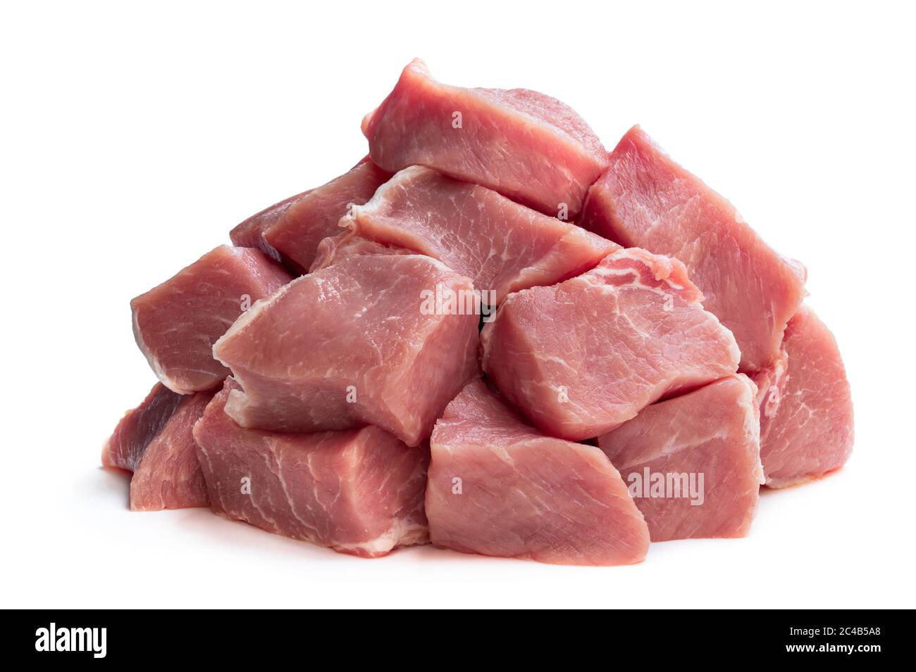 Raw pork meat slices isolated on white background Stock Photo - Alamy