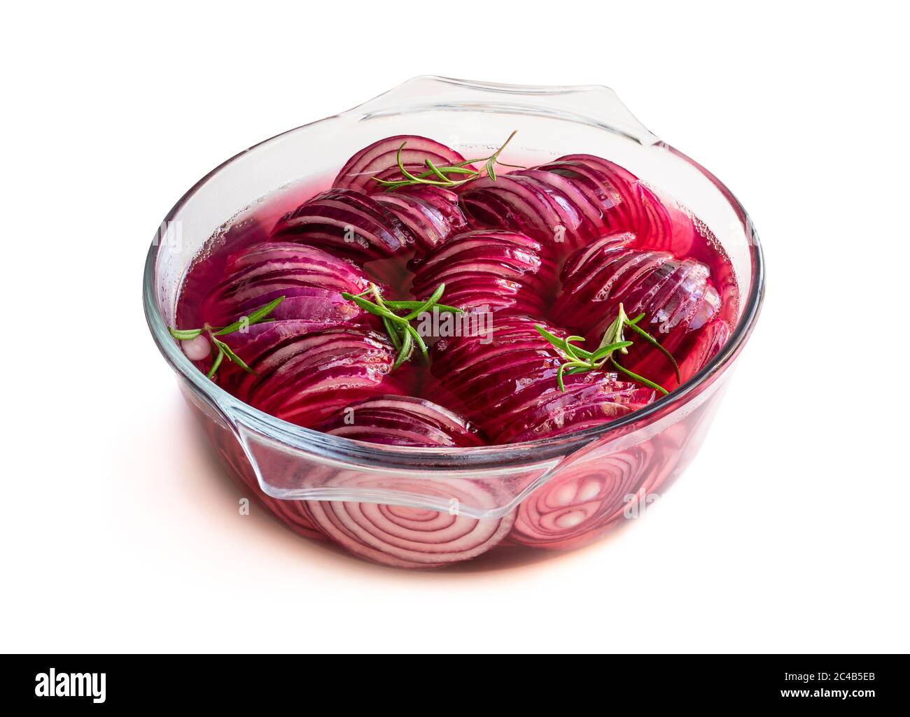Marinated pickled red onion rings in glass bowl isolated on white Stock ...