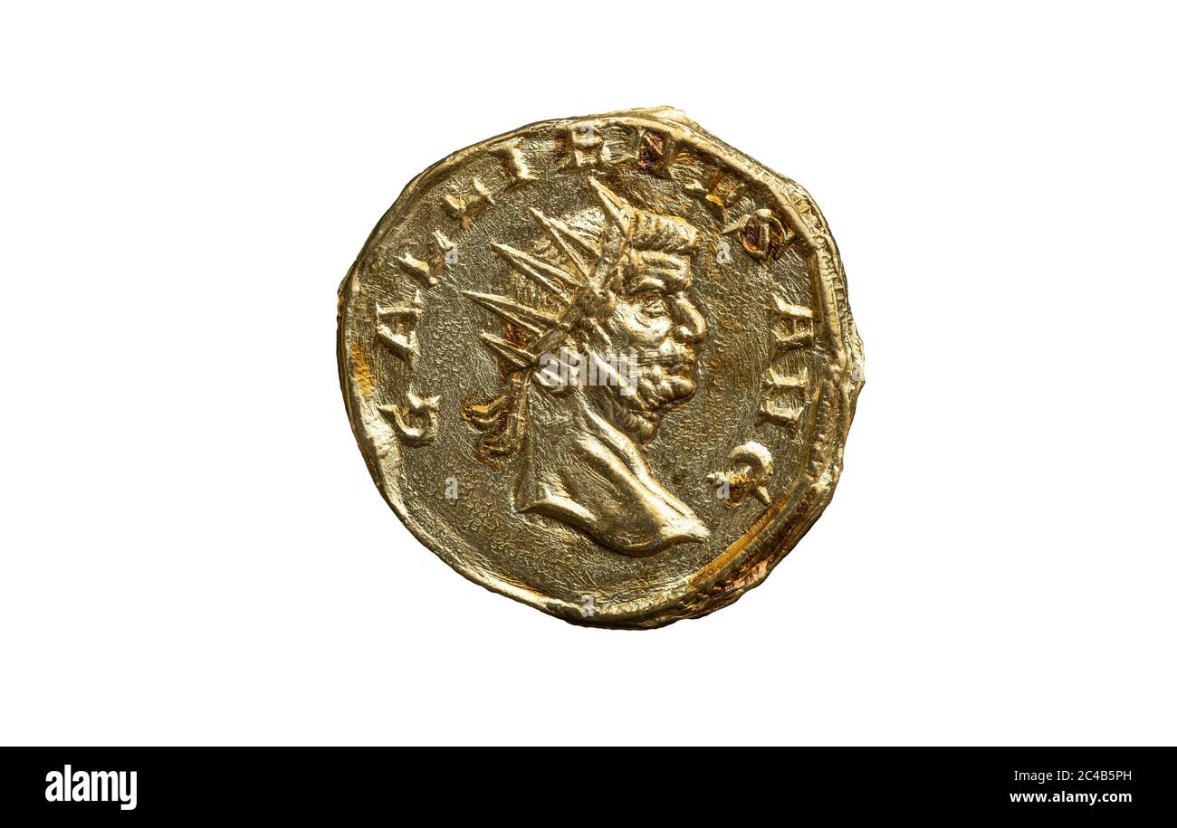 Roman gold aureus replica coin obverse of Roman Emperor Gallienus 253AD ...