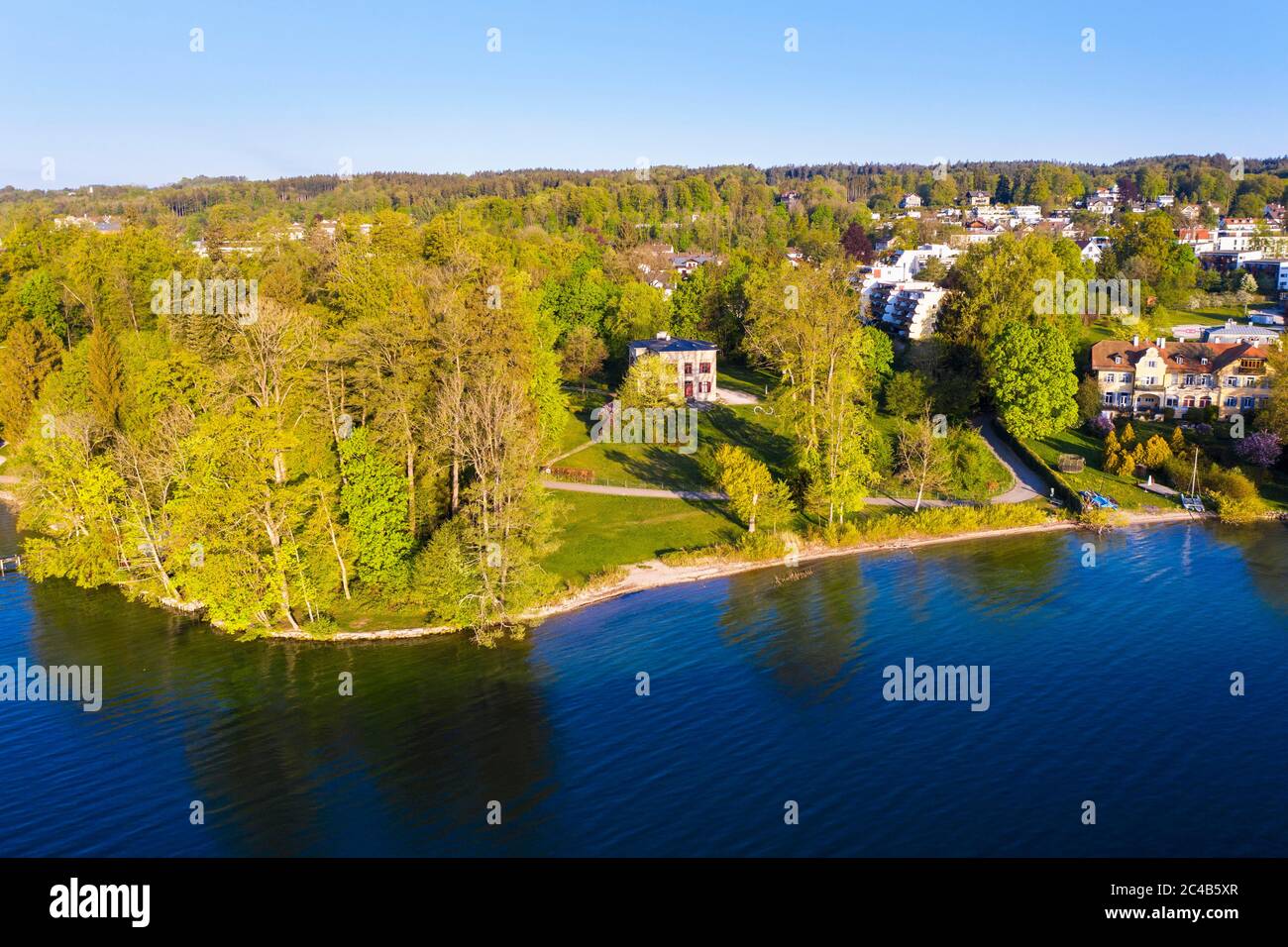 Villa Kustermann in the Kustermann Park, Tutzing, Lake Starnberg, Fuenfseenland, aerial view ...