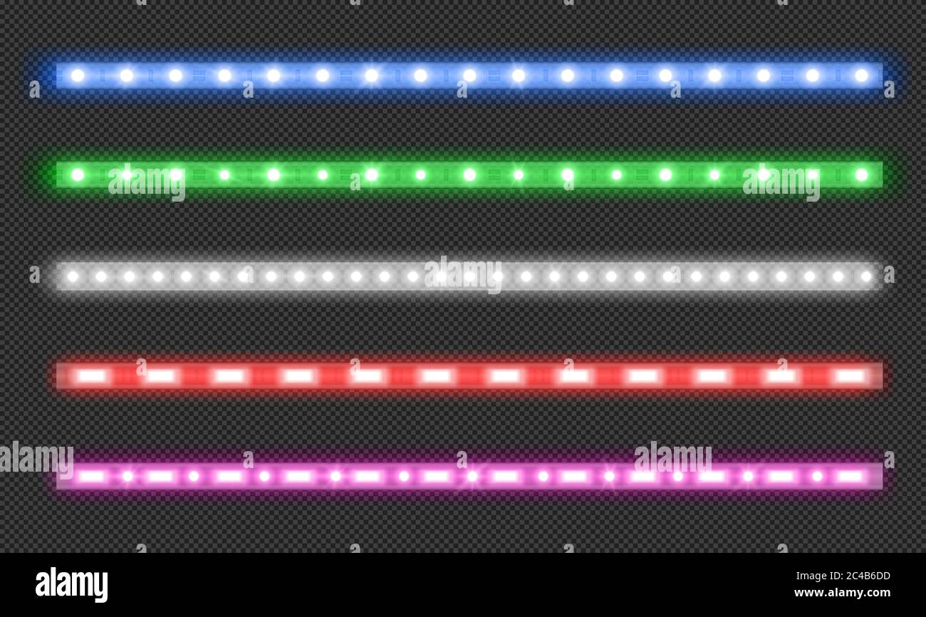 Led strips with neon glow effect isolated on transparent background ...