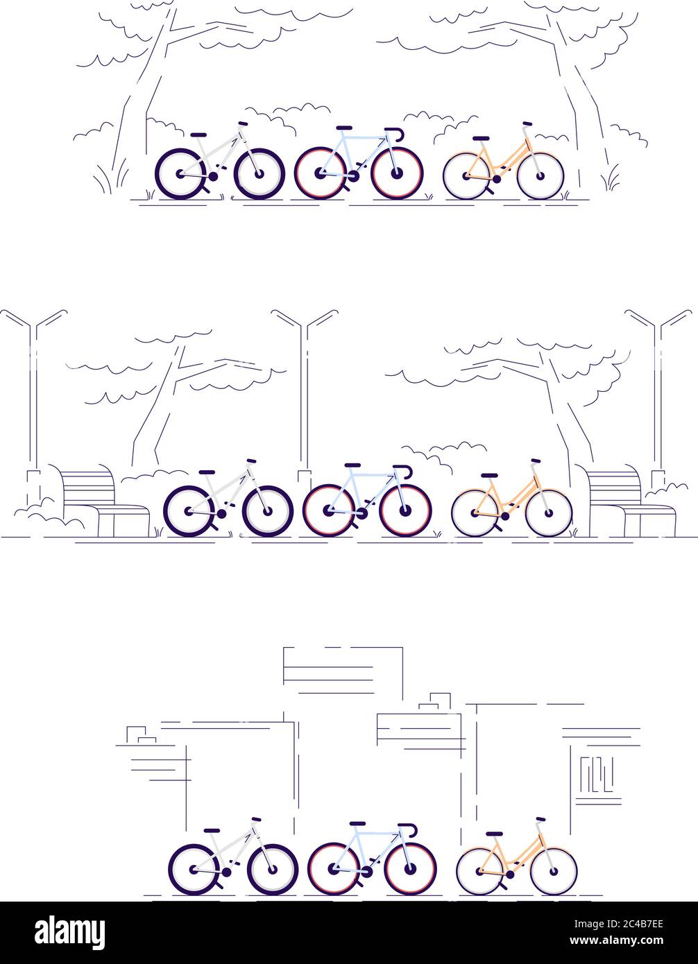 Bicycle ride semi flat RGB color vector illustrations set Stock Vector ...