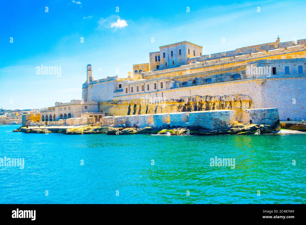 Landscape with old Fort Saint Angelo at the centre of the Grand Harbour ...