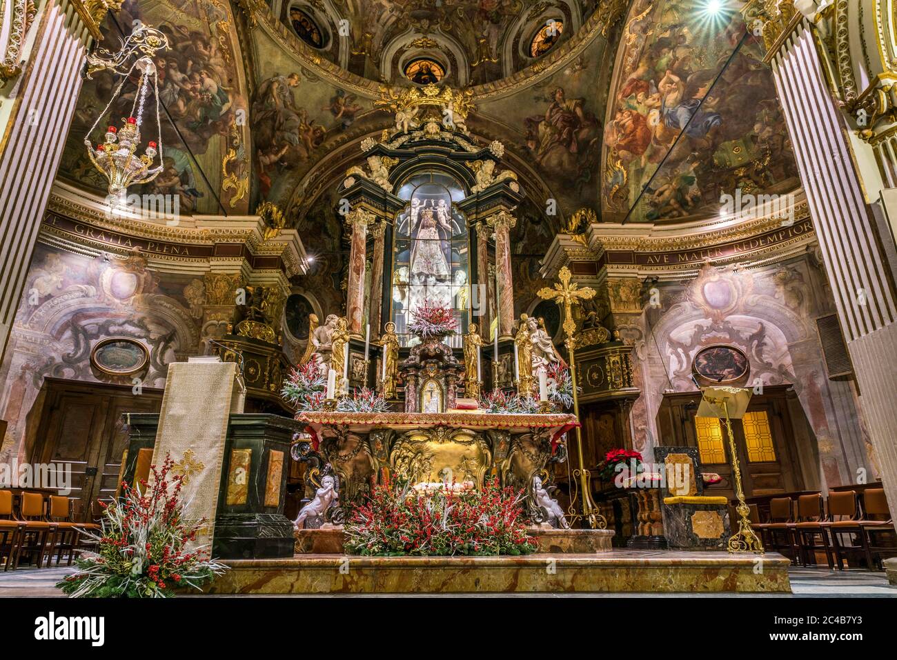 High altar with the black Madonna, baroque pilgrimage church Santuario ...
